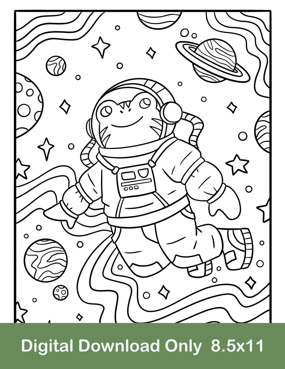 Space Frog Coloring Page: Cozy Adventure (digital Download) - Etsy