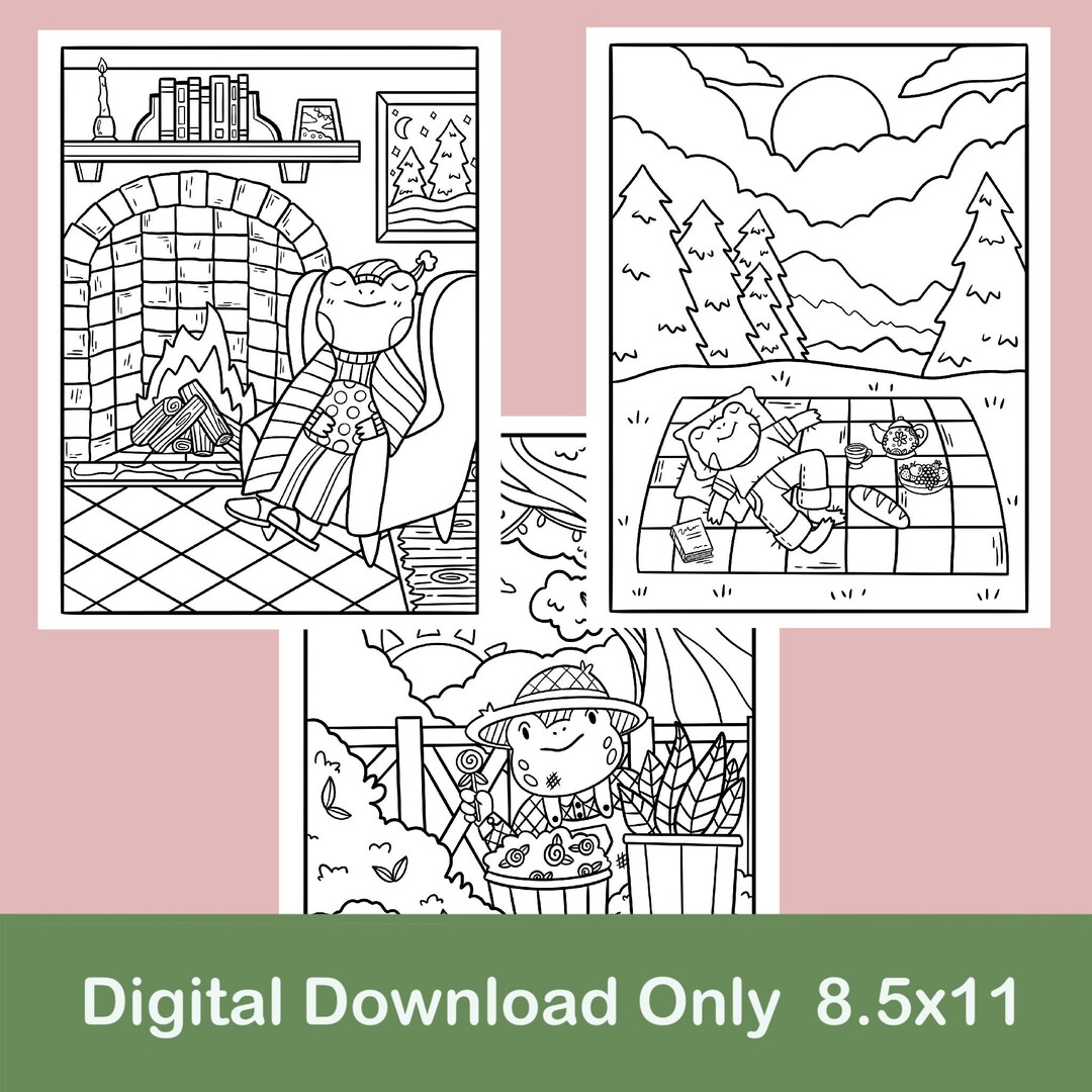 Cozy Frogs 2 Coloring Page Set - Frog Coloring Pages - Cozy Coloring ...