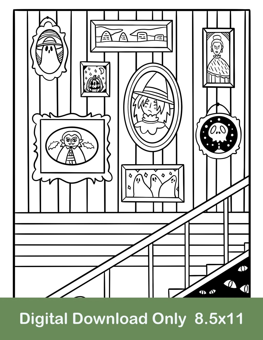 Spooky Stairs Coloring Page Halloween Coloring Page Fall Coloring Page ...