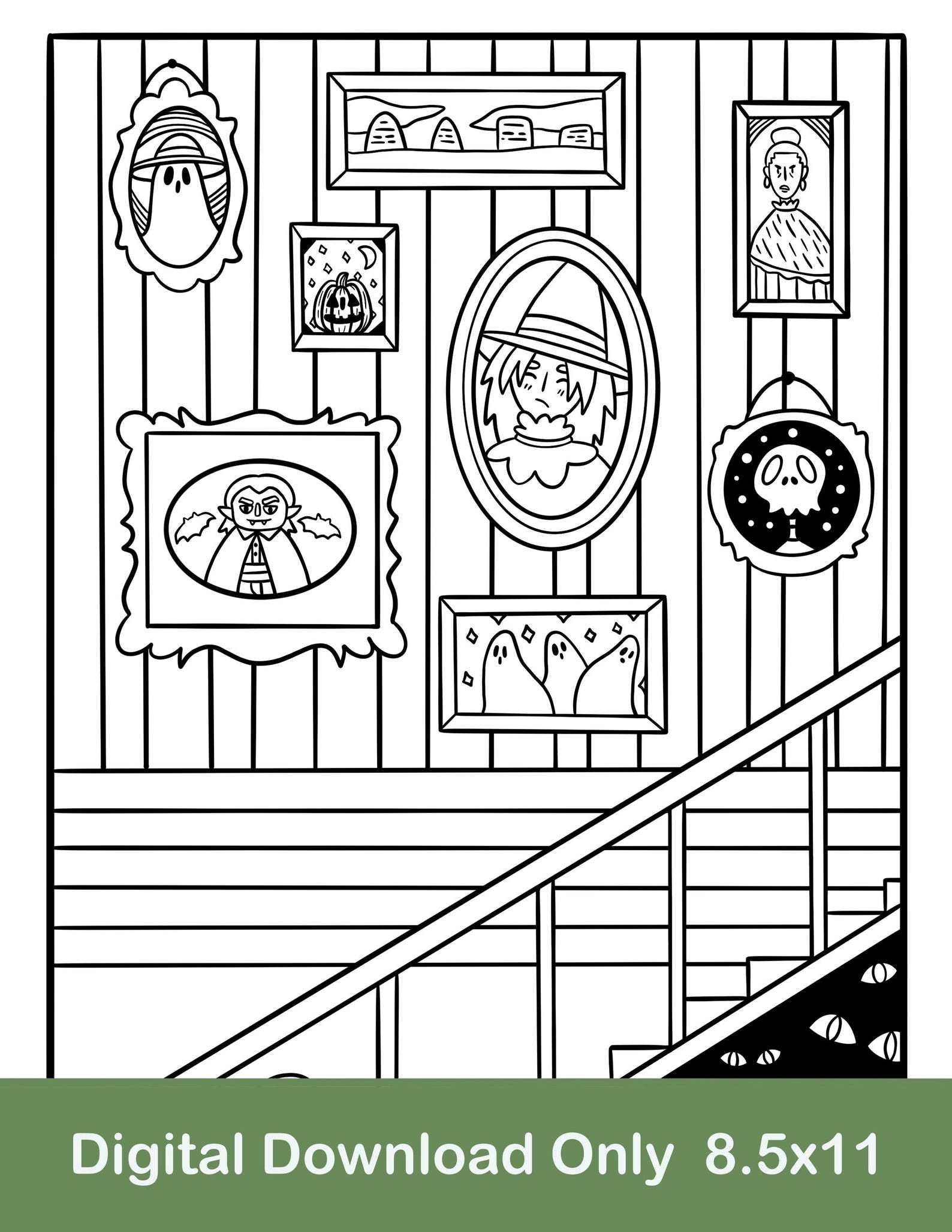 Spooky Stairs Coloring Page - Halloween Coloring Page - Fall Coloring ...