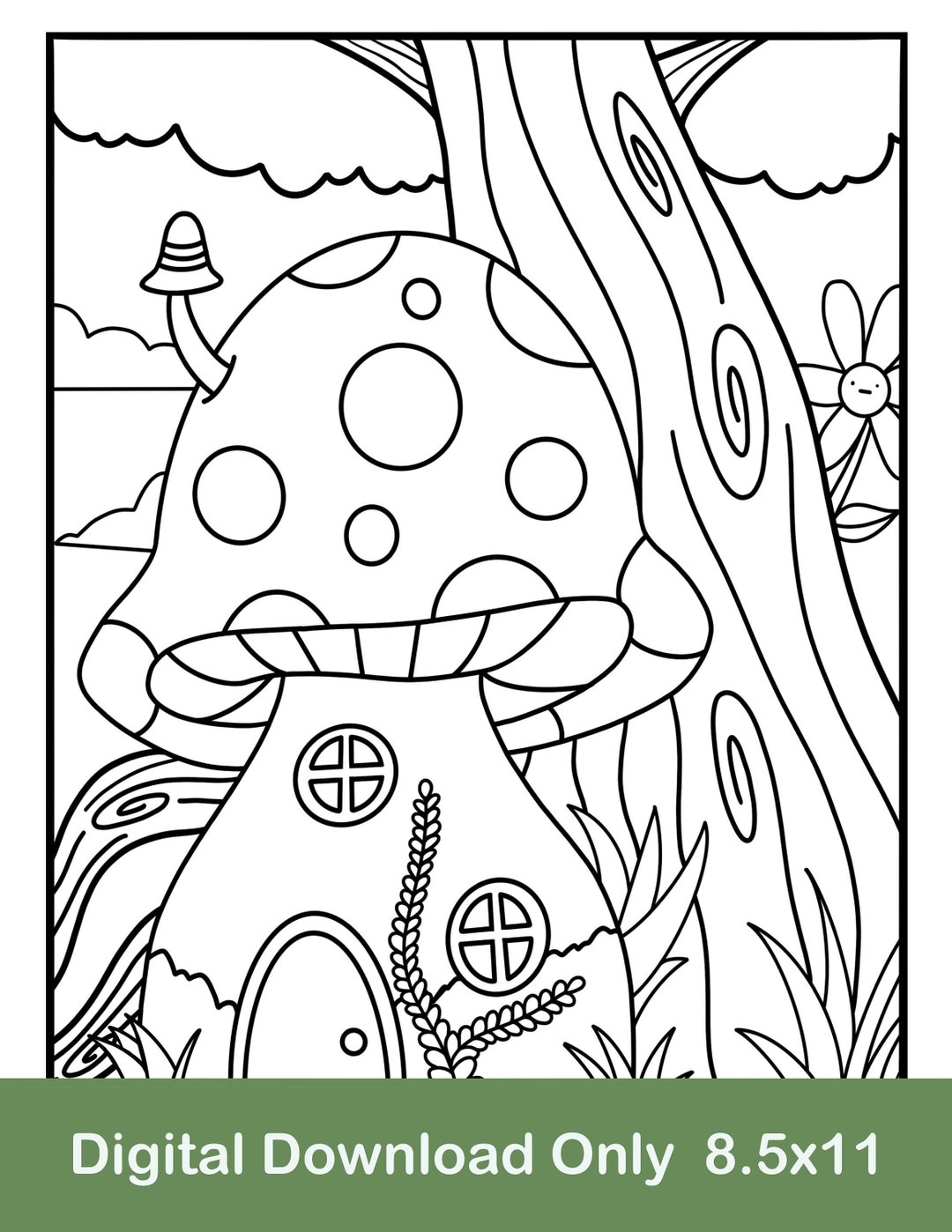 Mushroom House Printable Coloring Page - Tree Coloring Page - Plant ...