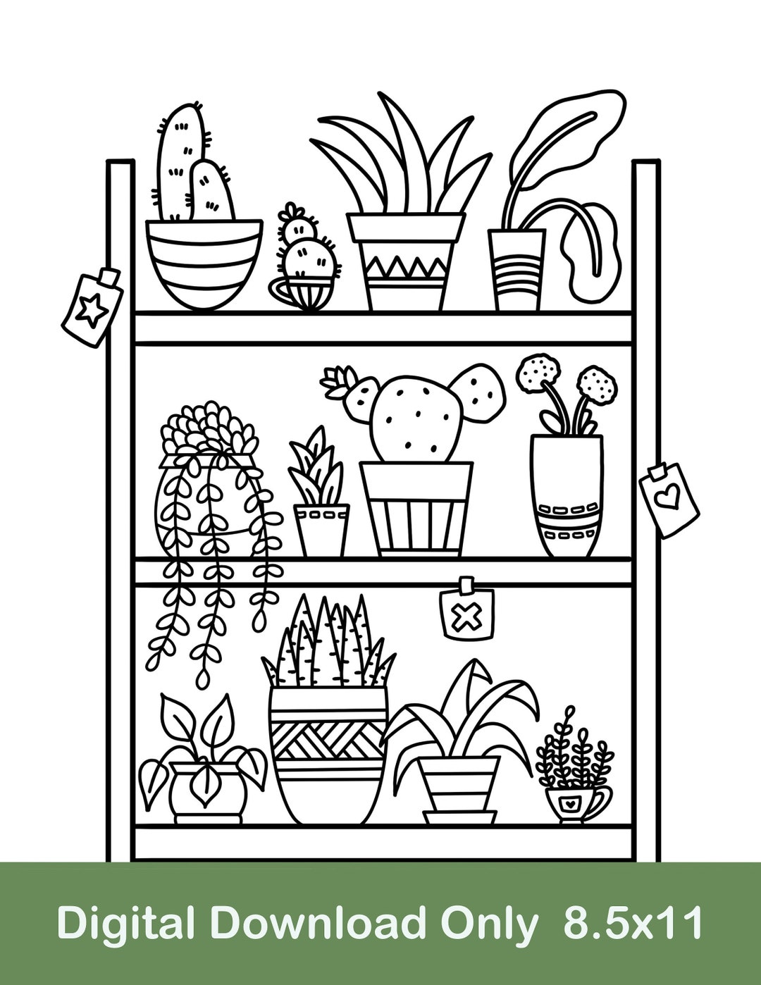 Plant Shelf Printable Coloring Page - Potted Plant Coloring Page ...