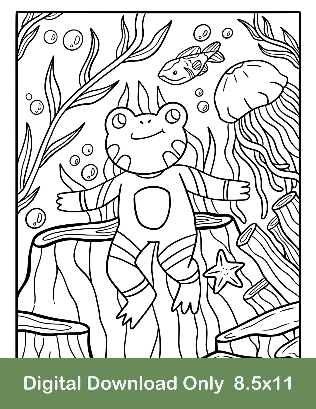 Ocean Frog Coloring Page - Cozy Adventure Coloring Page - Frog Coloring ...