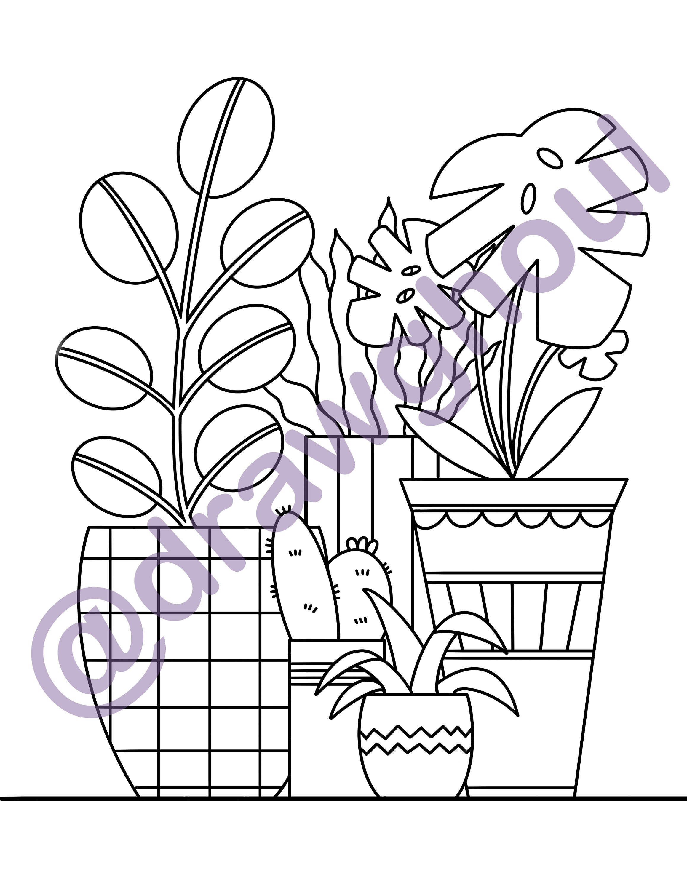 Plant Set Printable Coloring Page Plant Coloring Page Potted Plant ...
