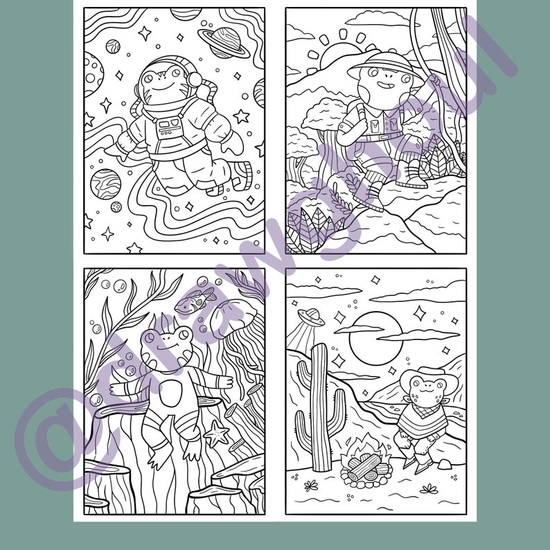 Cozy Adventure Frogs Coloring Page Set Frog Coloring Pages Cozy ...
