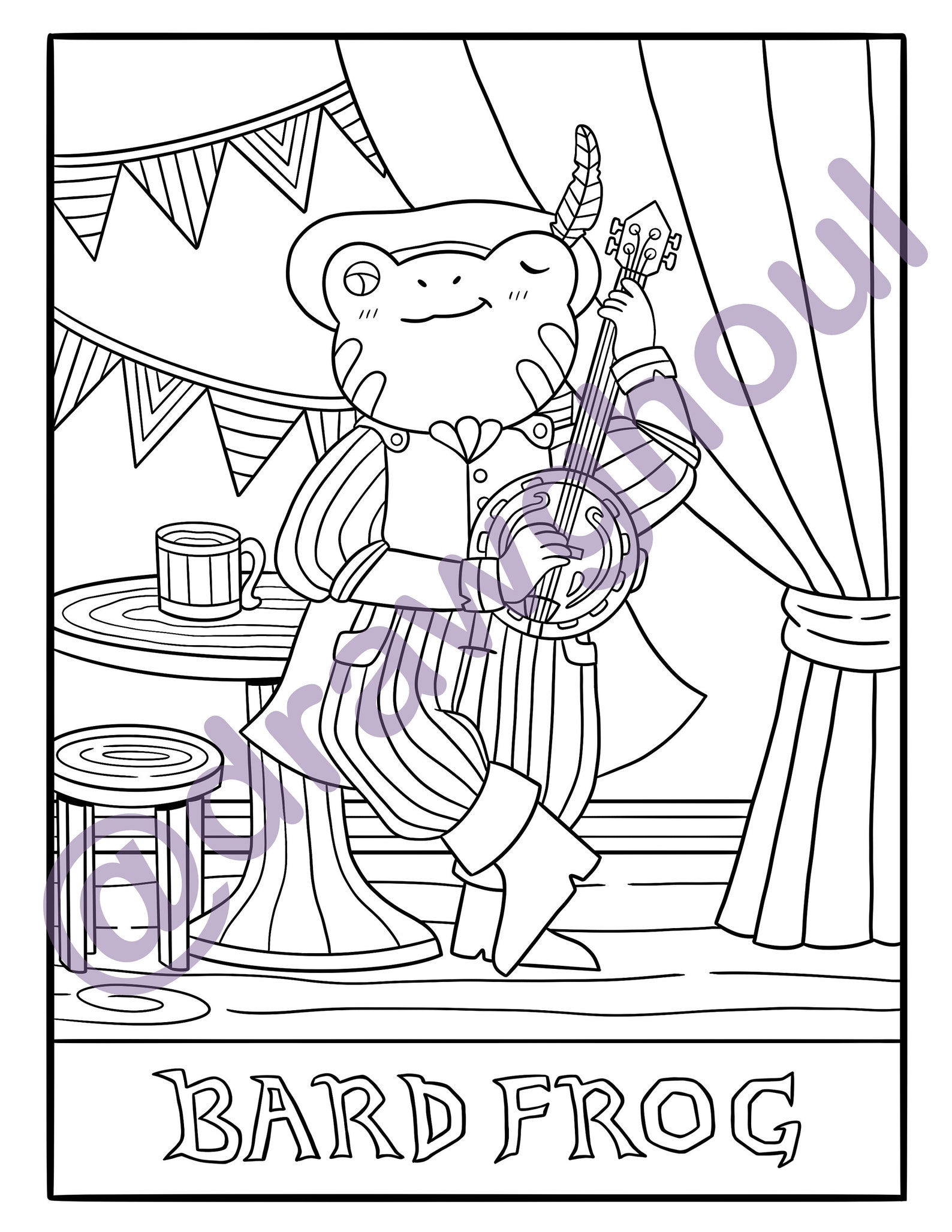 DND Frog Coloring Page: Bard Printable (digital Download) - Etsy