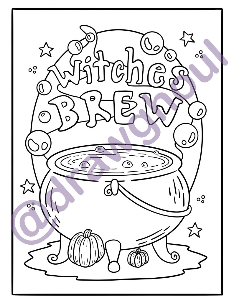Witches Brew Coloring Page - Spooky Halloween Printable (digital ...