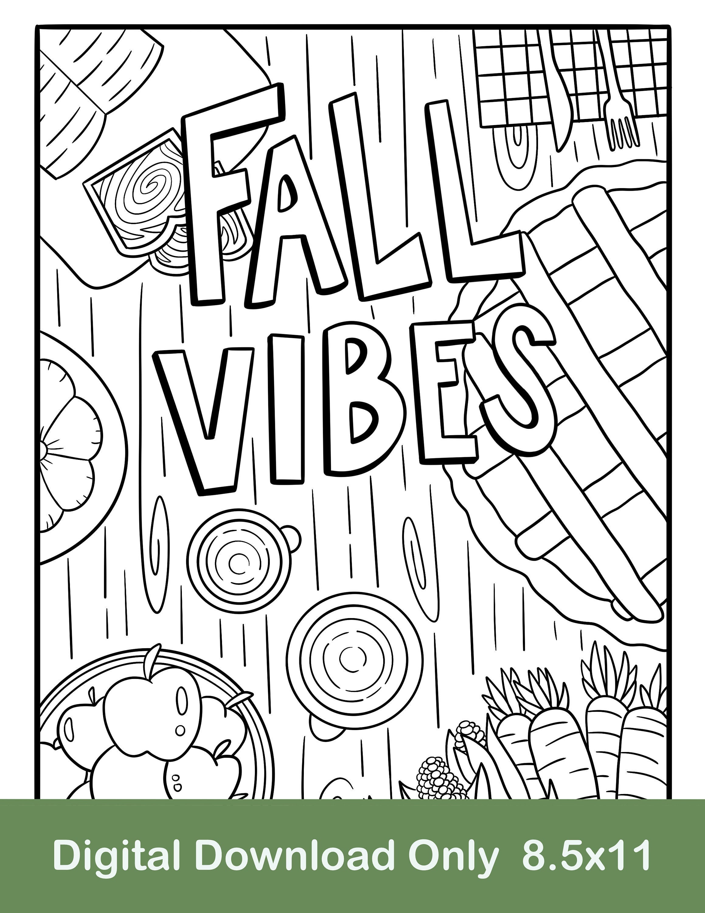 Fall Vibes Coloring Page Autumn Coloring Page Fall - Etsy