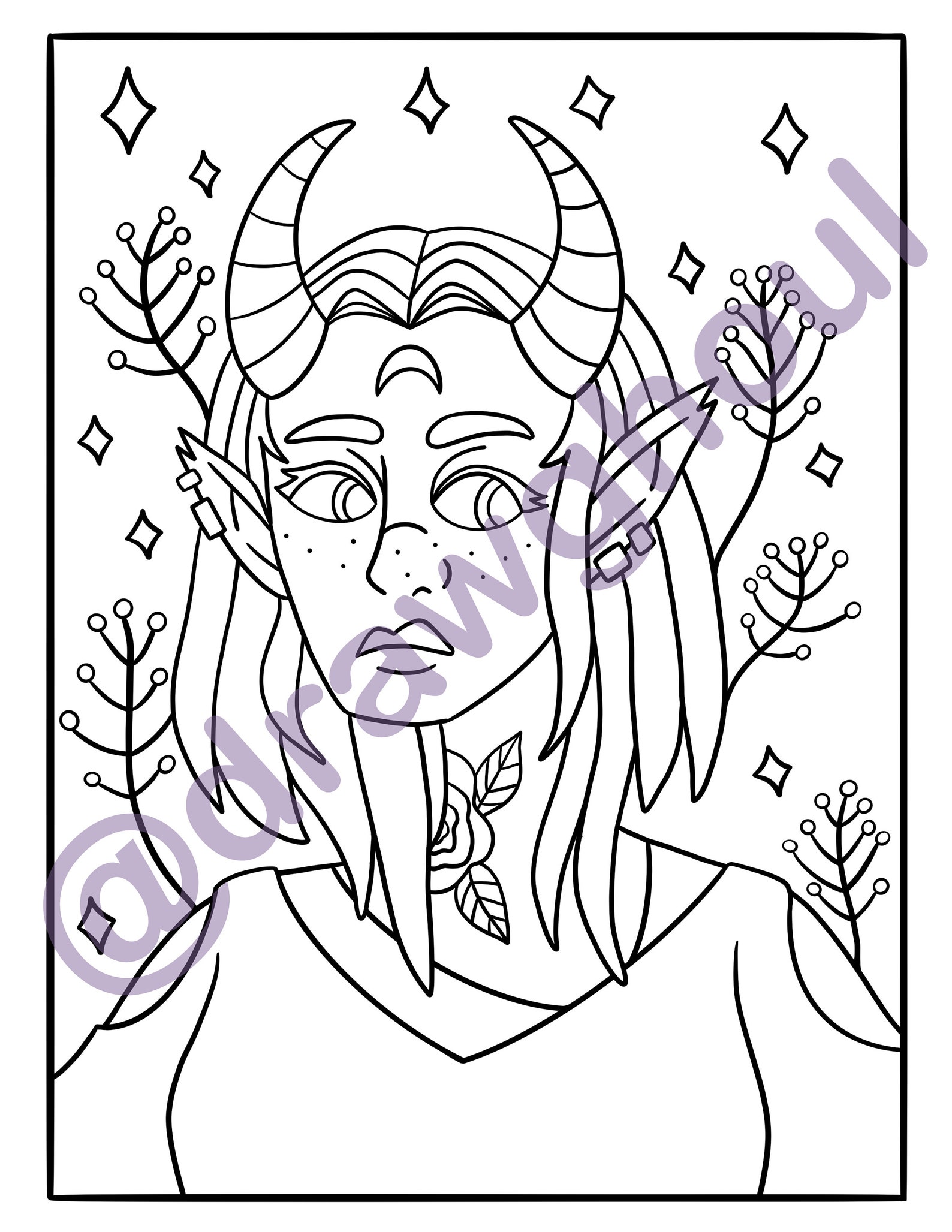 Demon Girl Printable Coloring Page Fashion Coloring Page - Etsy Finland