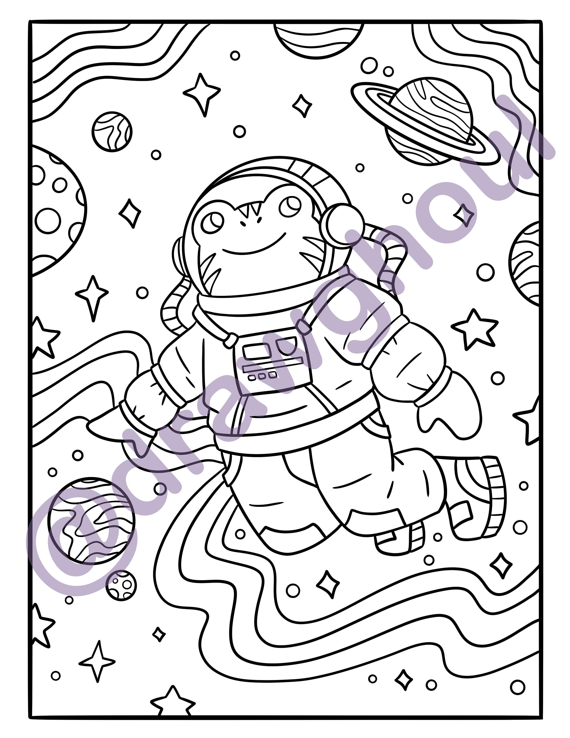 Space Frog Coloring Page: Cozy Adventure (digital Download) - Etsy