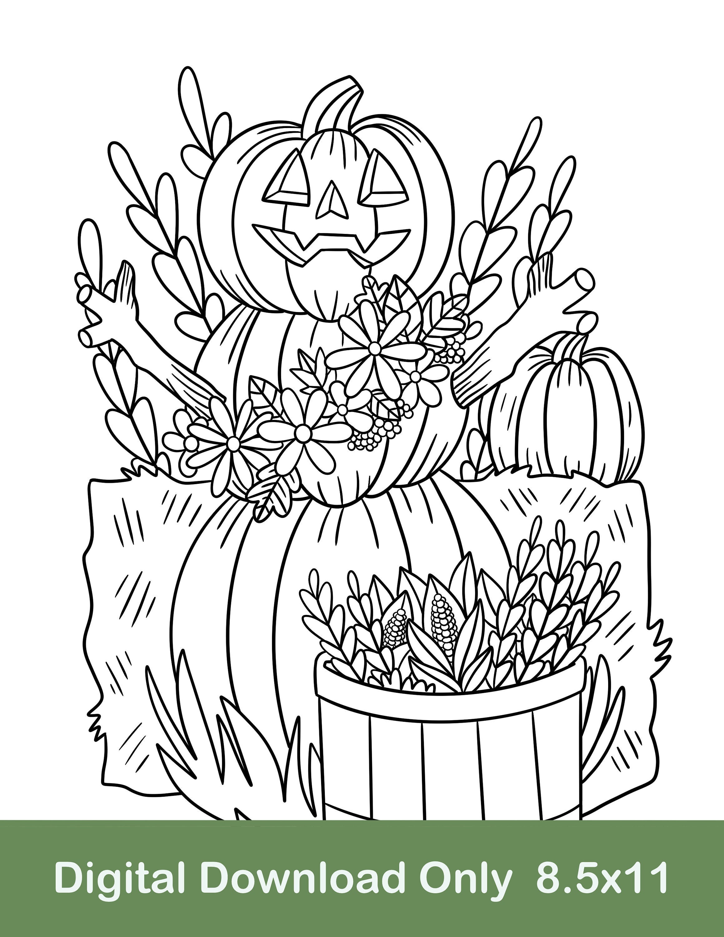 Pumpkin Man Coloring Page - Autumn Coloring Page - Fall Coloring Page ...