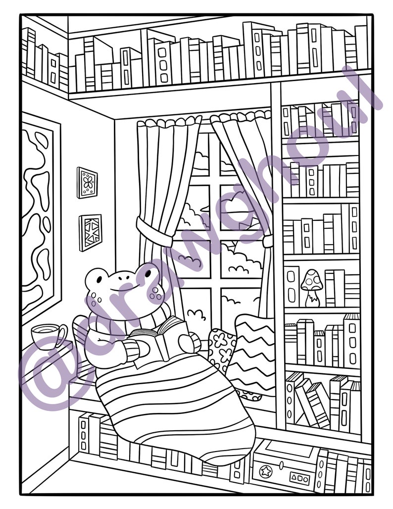 Cozy Frogs Coloring Page Set Frog Coloring Pages Cozy - Etsy