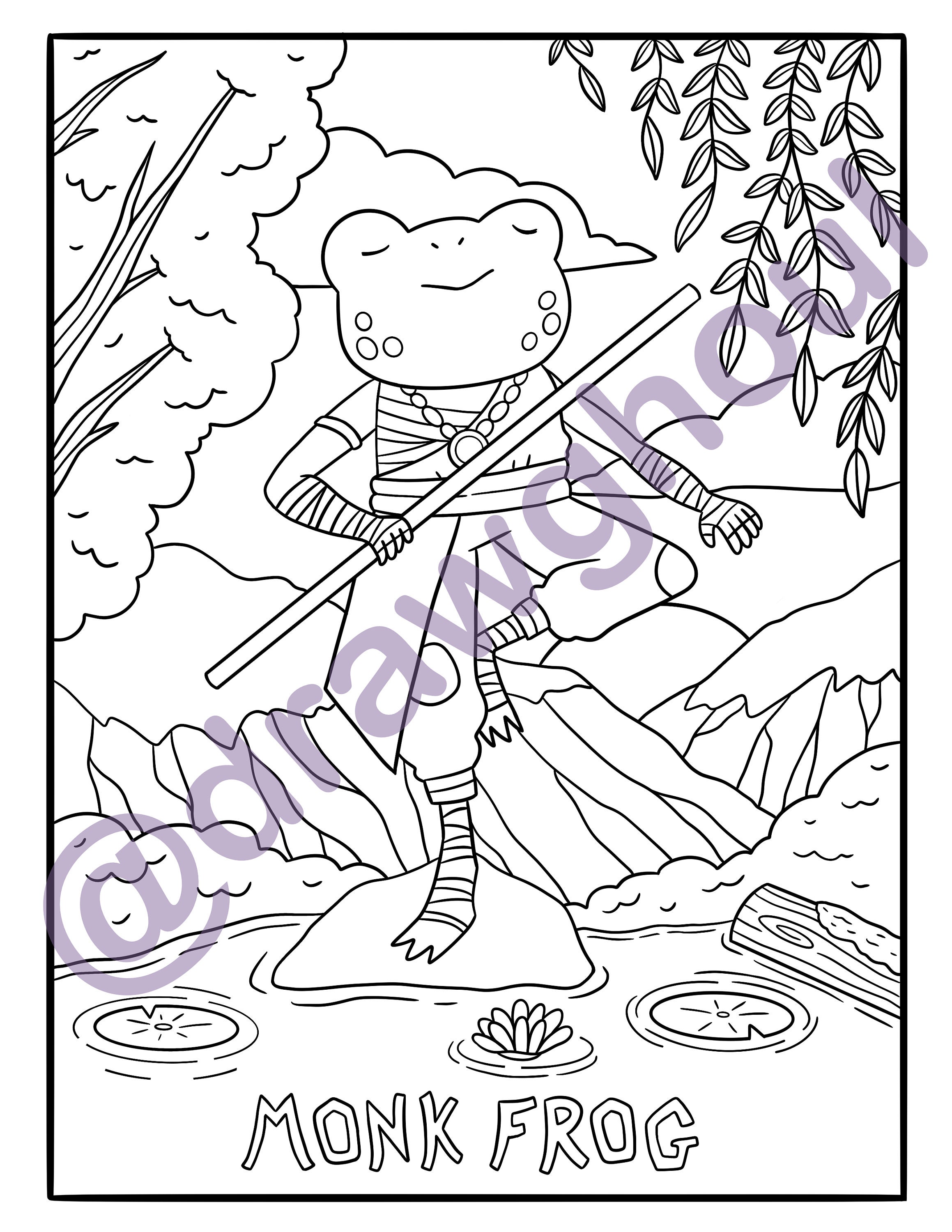Monk Frog Printable Coloring Page DND Coloring Page Frog Coloring Page ...