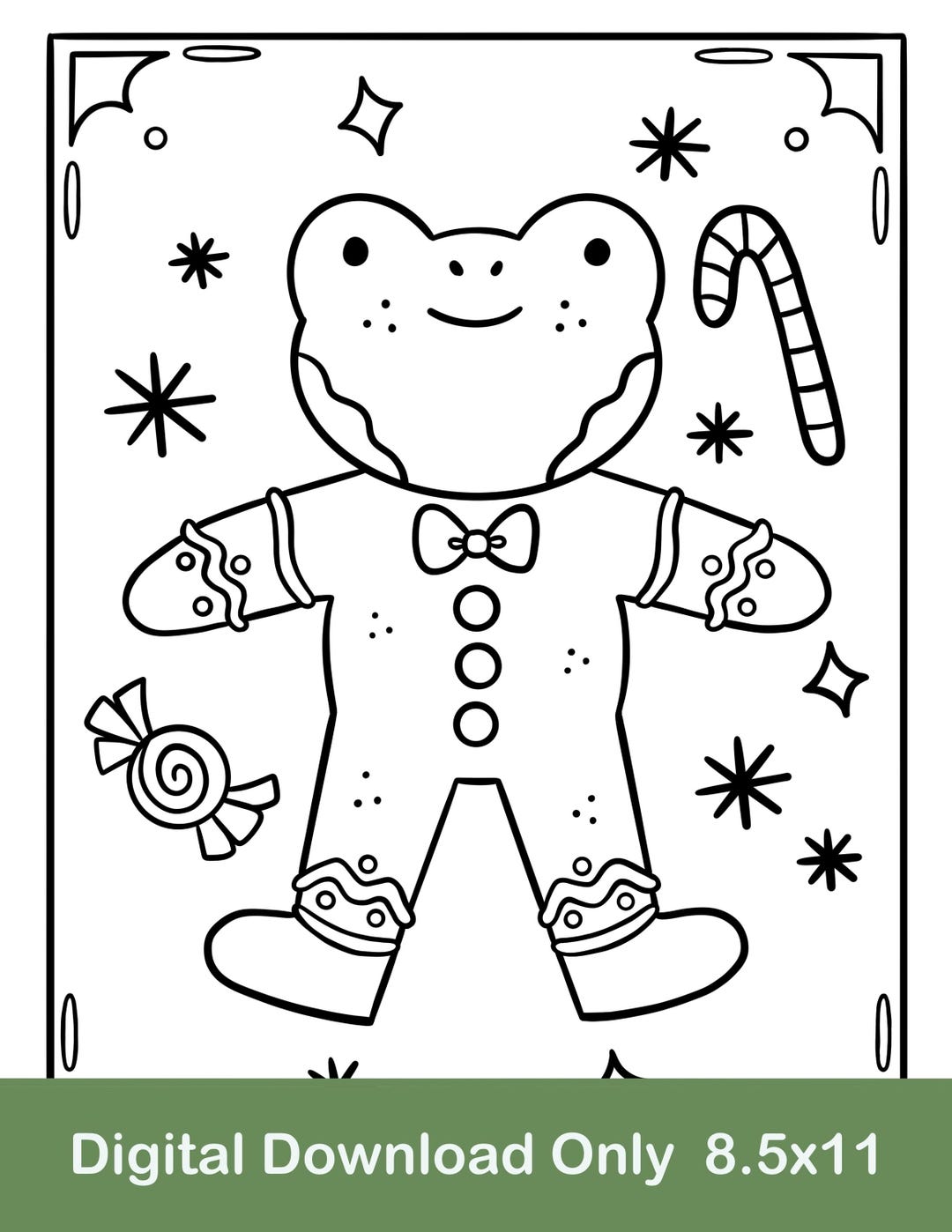 Gingerbread Frog Coloring Page Holiday Coloring Page Cozy Coloring Page ...
