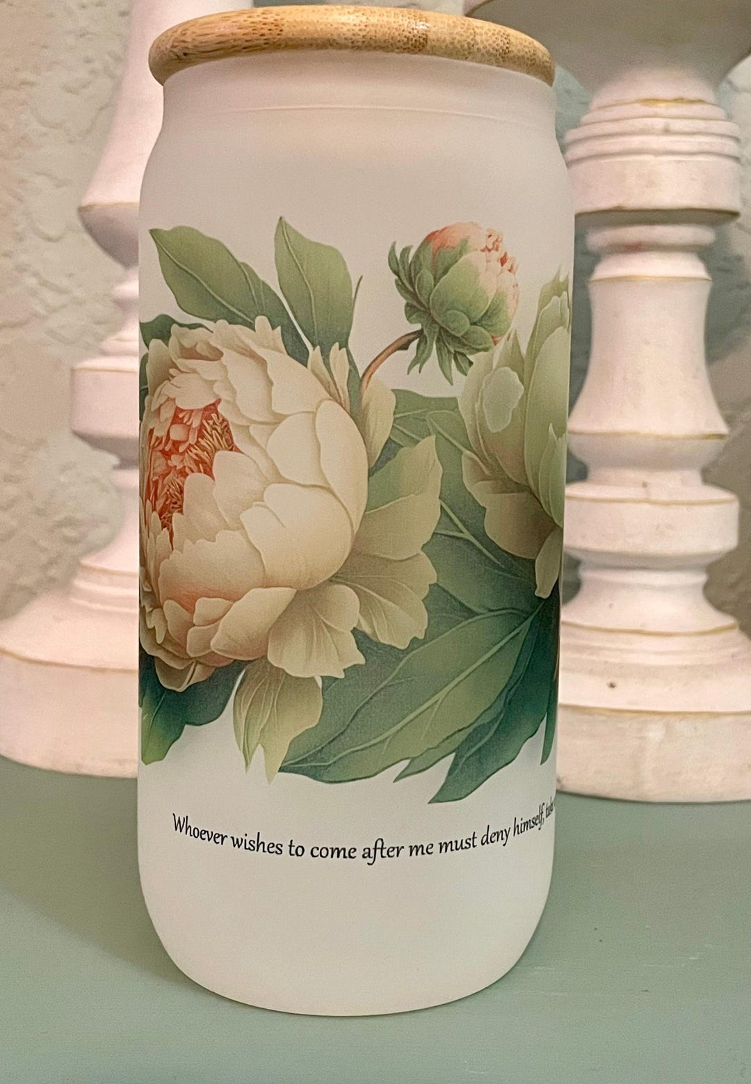 Matthew 16:24….16oz Frosted Glass With Bamboo Lid - Etsy