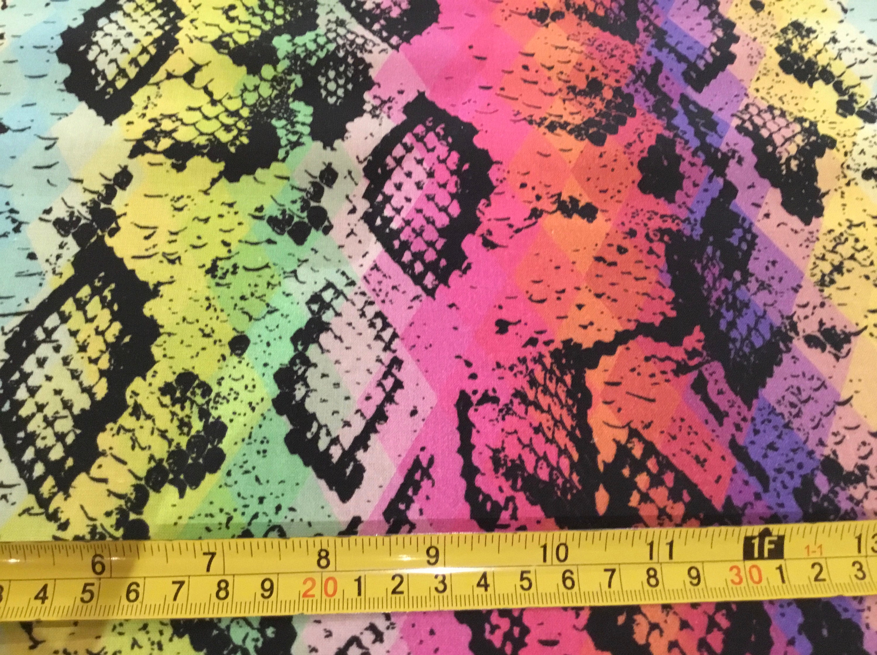 Rainbow Snakeskin bright Print 100% Cotton Fabric Fat Quarter,half ...