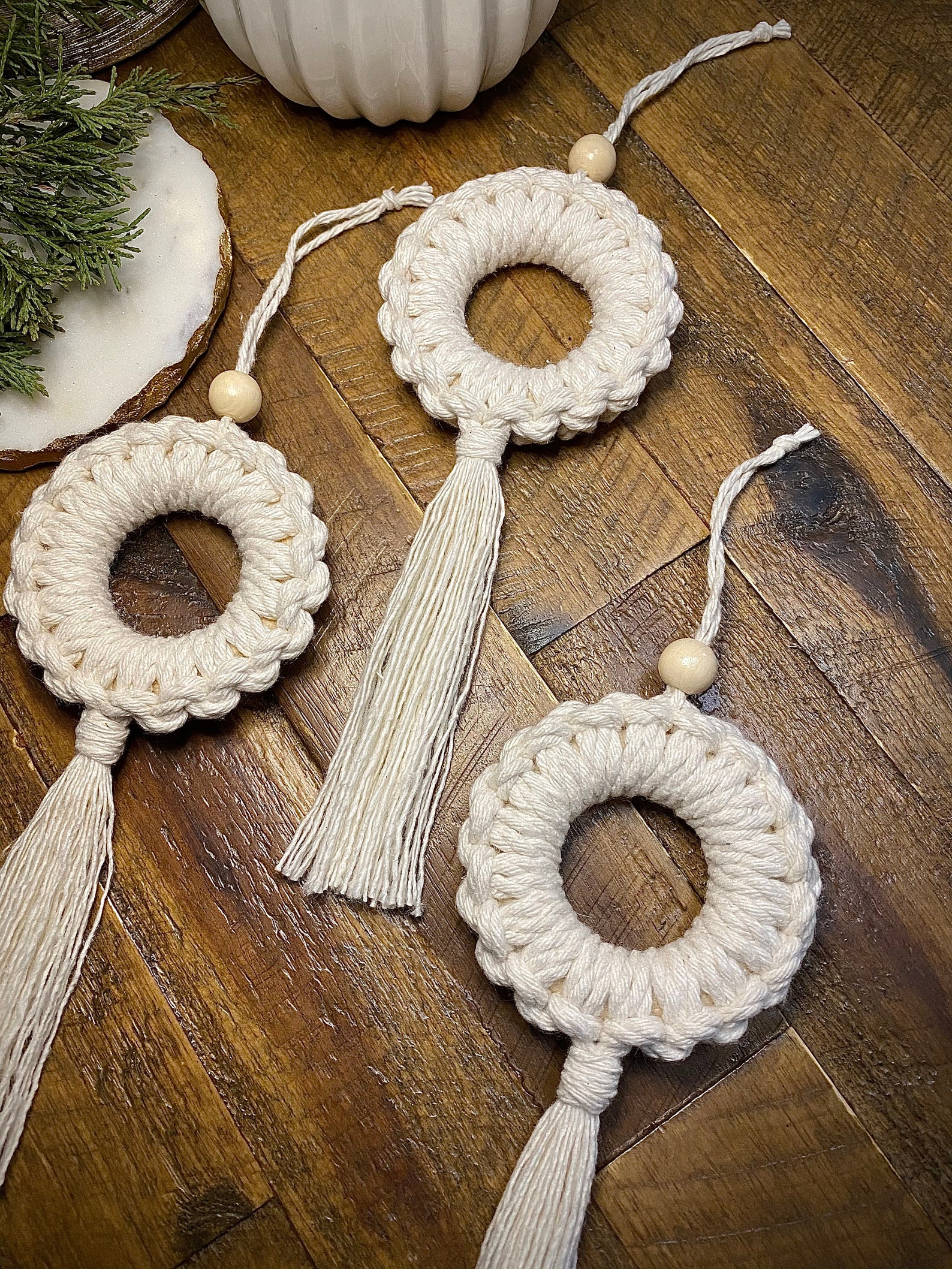 A Set of 3 Beautiful Handmade Macramé Ornaments Add a Warm - Etsy UK