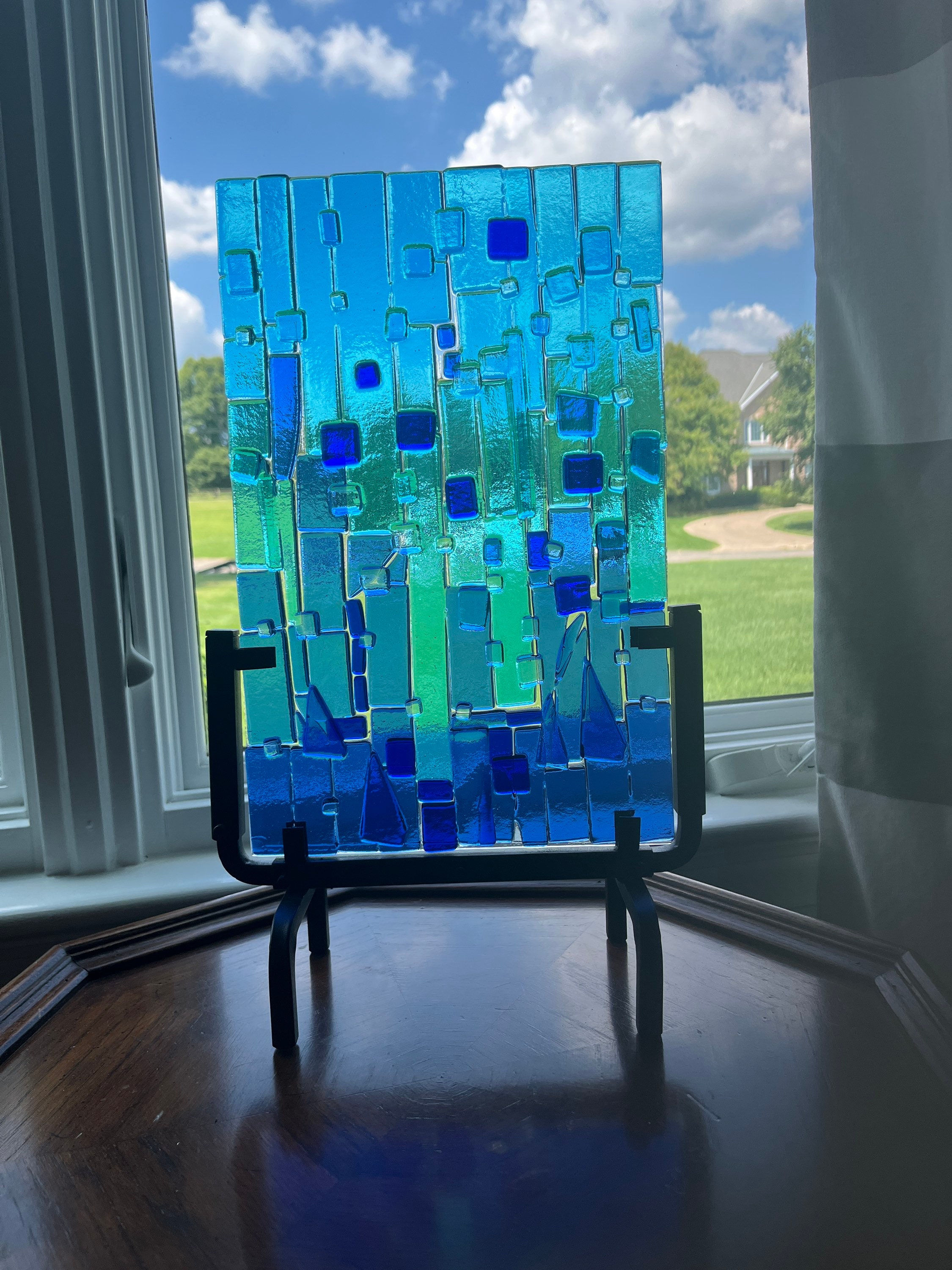 Fused Glass Art Sculpture Handmade Decor Color Blues - Etsy
