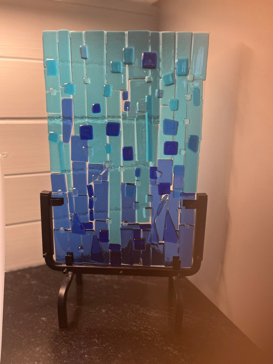 Fused Glass Art Sculpture Handmade Decor Color Blues - Etsy