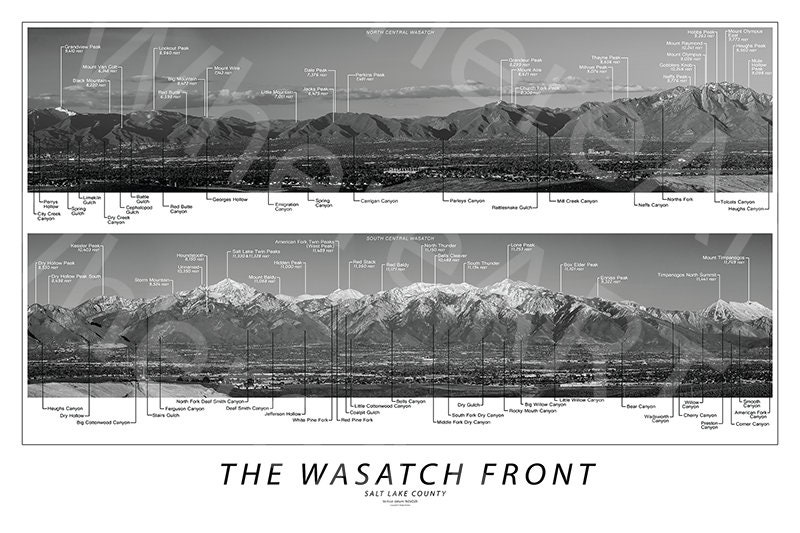 Large Canvas/poster Print of Wasatch Front Place Names | Free Shipping ...