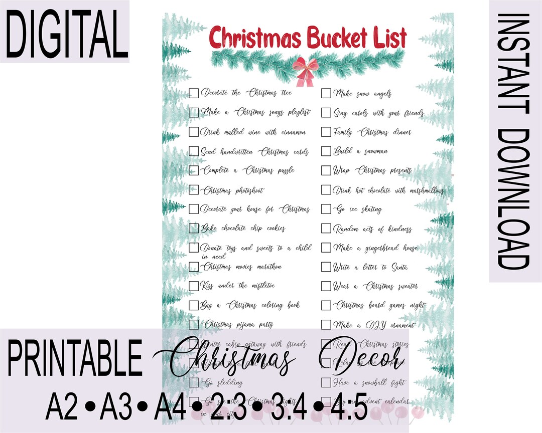 Printable Christmas Bucket List, Christmas Decor, Christmas Printable ...