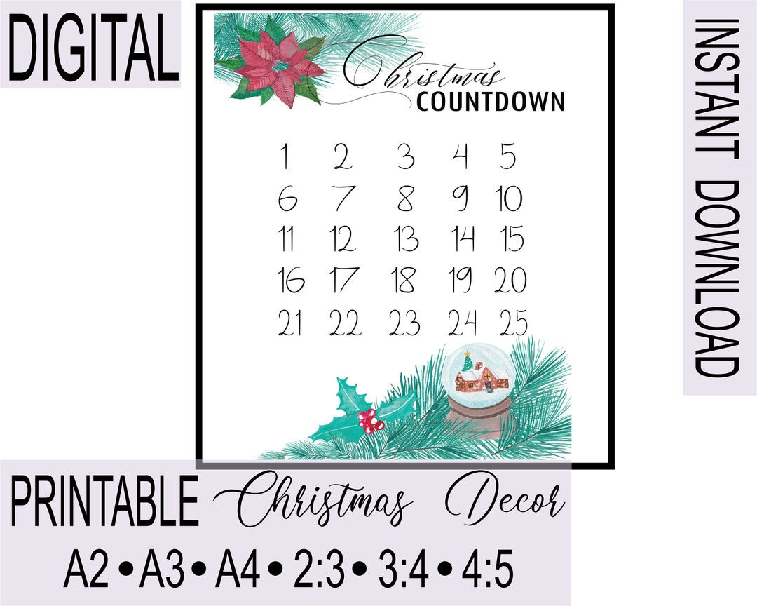Printable Christmas Countdown, Christmas Decor, Christmas Item ...