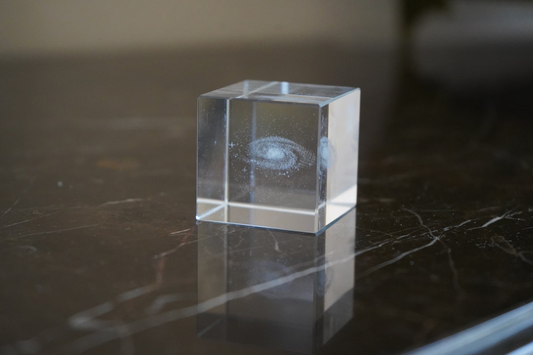 Galaxy Encased in Crystal Cube, Celestial Desk Decor, Healing Cloud ...