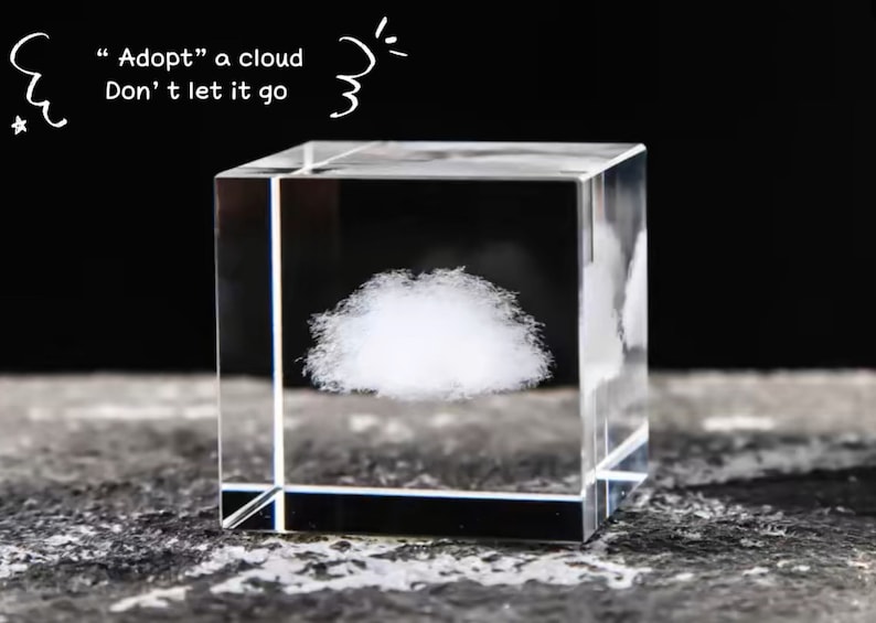 Healing Cloud Crystal Cube, Minimalist Cloud Encased in Crystal Cube ...