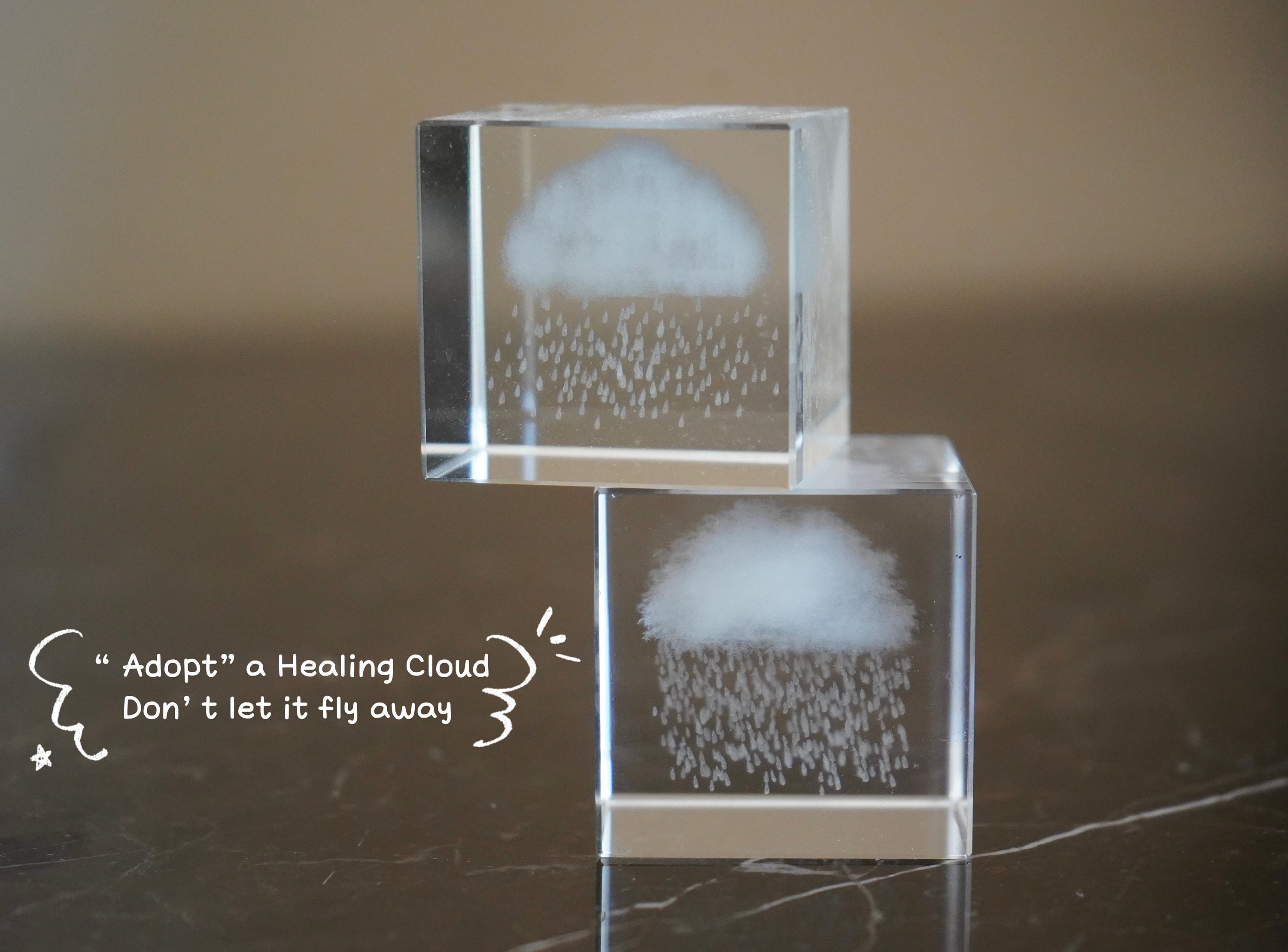 Rainy Cloud Crystal Cube, Handmade Rain Cloud Sculpture, Crystal ...