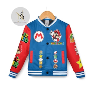 Personalized Super Mario Kids & Adults Name Varsity Jacket, Custom Kids ...