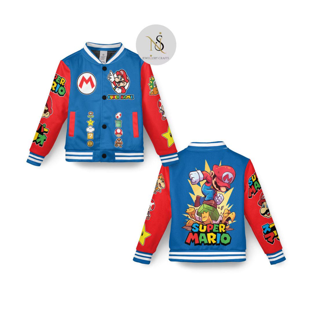 Personalized Super Mario Kids & Adults Name Varsity Jacket, Custom Kids ...
