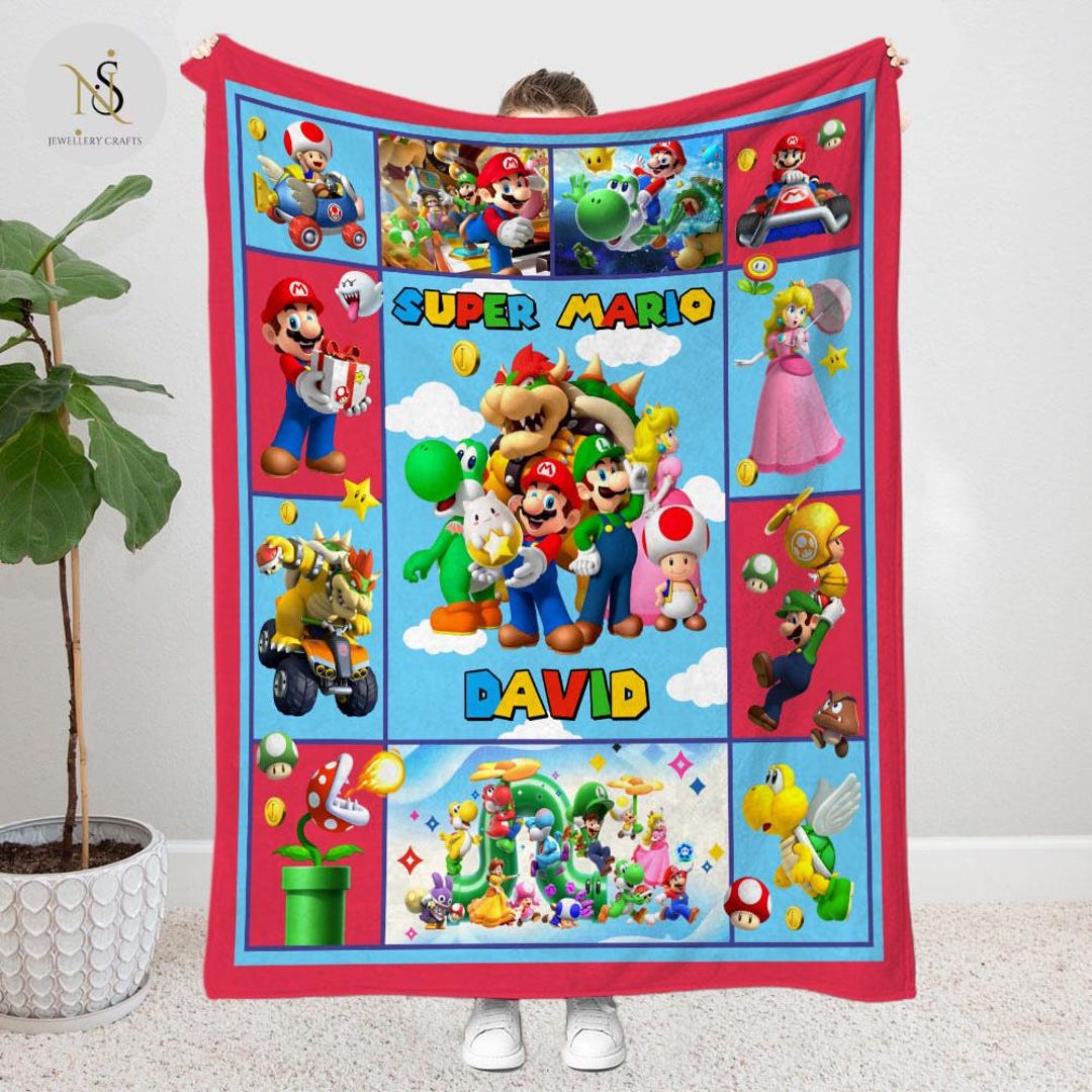 Personalized Super Mario Blanket, Mario Birthday Boy Blanket, Princess ...