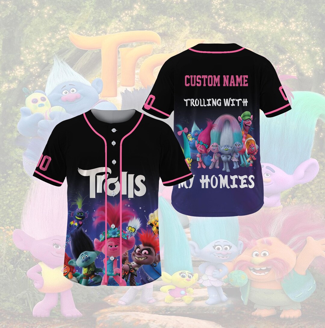 Custom Trolls Bands Together Jersey, Trolls Princess Poppy Baseball ...