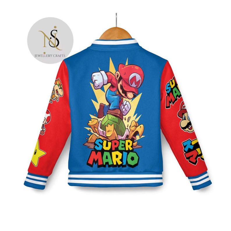 Personalized Super Mario Kids & Adults Name Varsity Jacket, Custom Kids ...