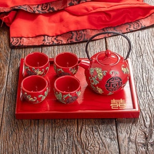 Auspicious Double Happiness Wedding Tea Set With Round Teapot and ...