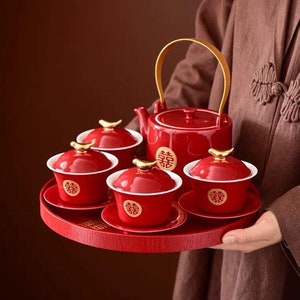 Auspicious Red Wedding Gaiwan Tea Set - Etsy
