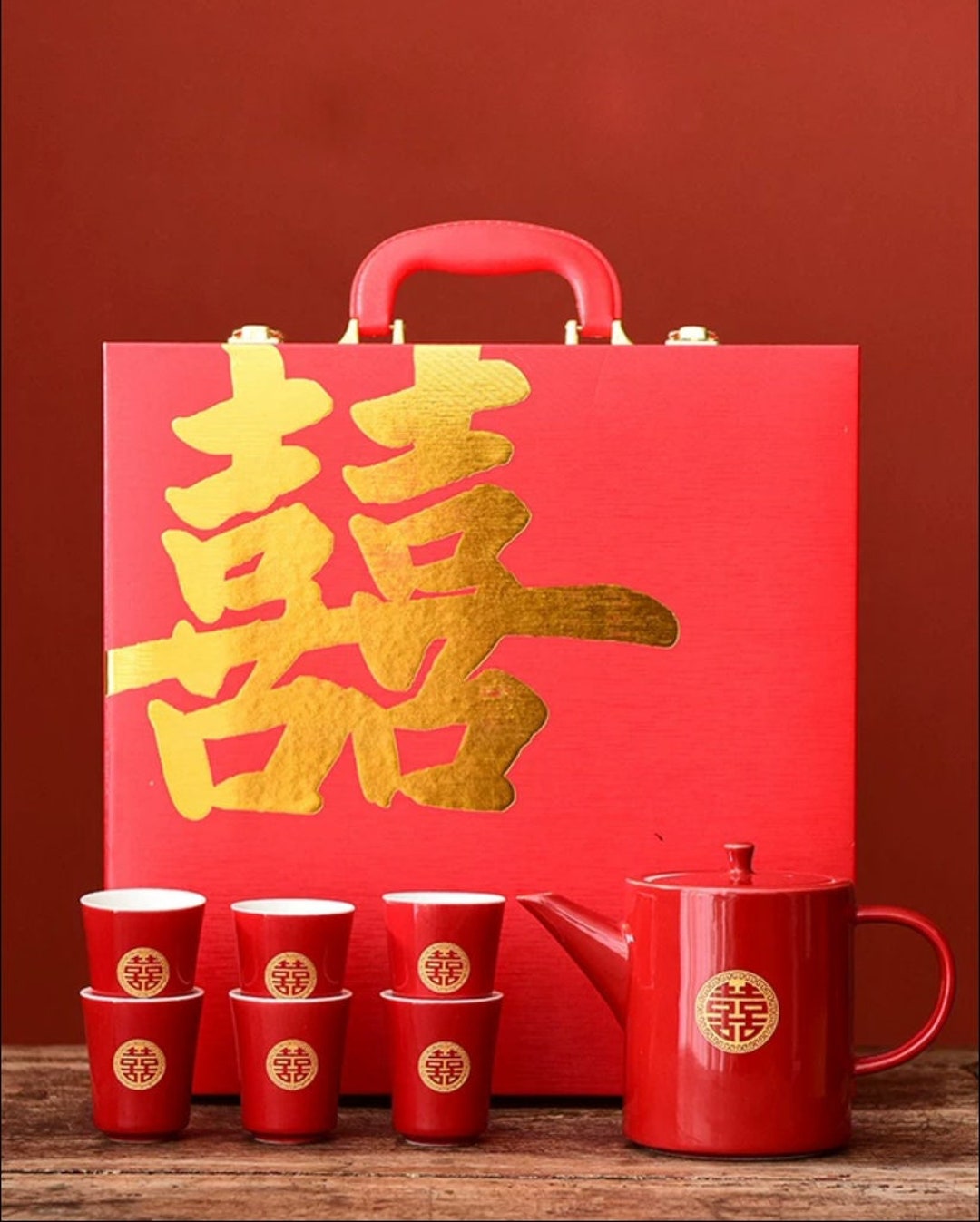 Auspicious Red Wedding Tea Set With Gold Double Happiness Symbol - Etsy