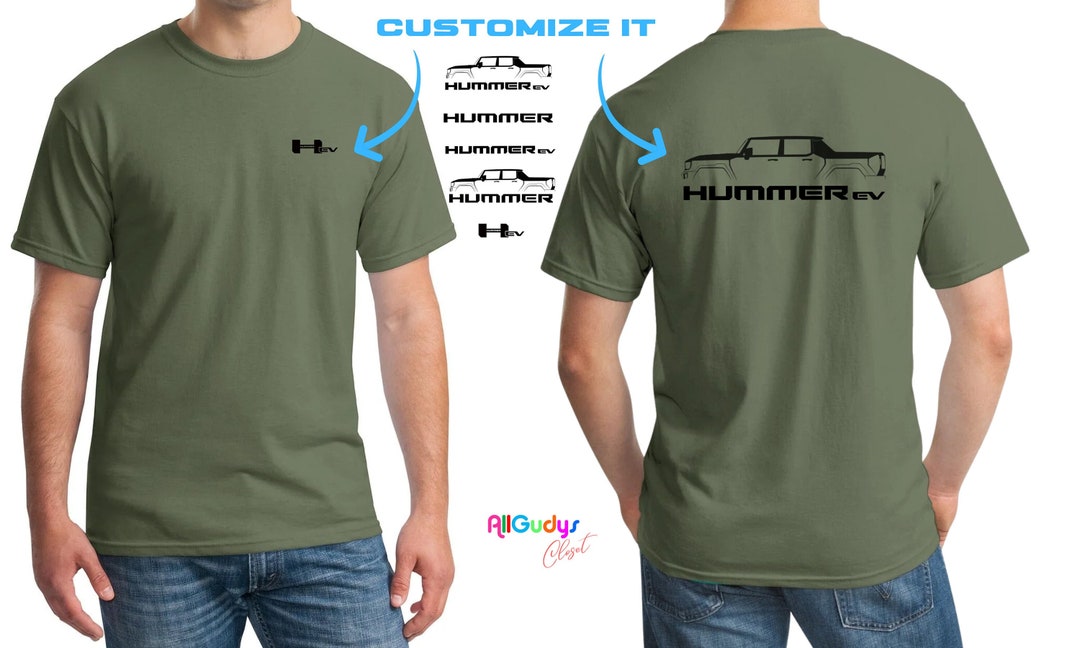 Hummer EV Lover Tshirt With Model Logo on Back and Left Front Chest Printed on Gildan Shirts, H ...