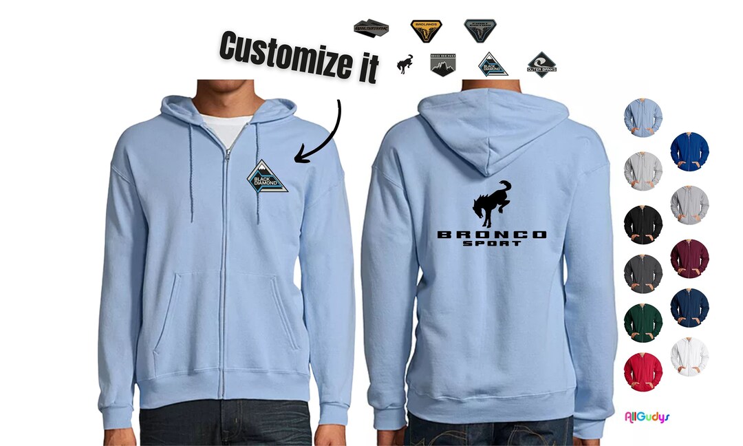 Ford Bronco Sport Lover Fleece Fullzip Hooded Jacket Light Blue Model ...