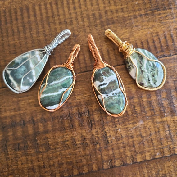 Larsonite Petrified Bogwood Wire Wrapped Cabochon Pendant | Etsy