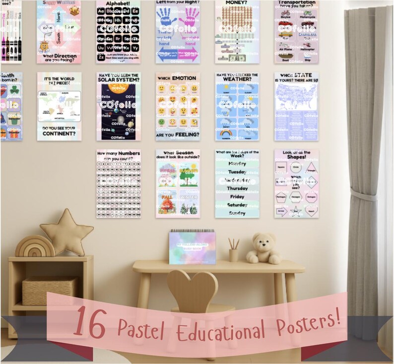 Pastel Educational Poster Set | 16 Printable Learning Posters | 11x17 ...