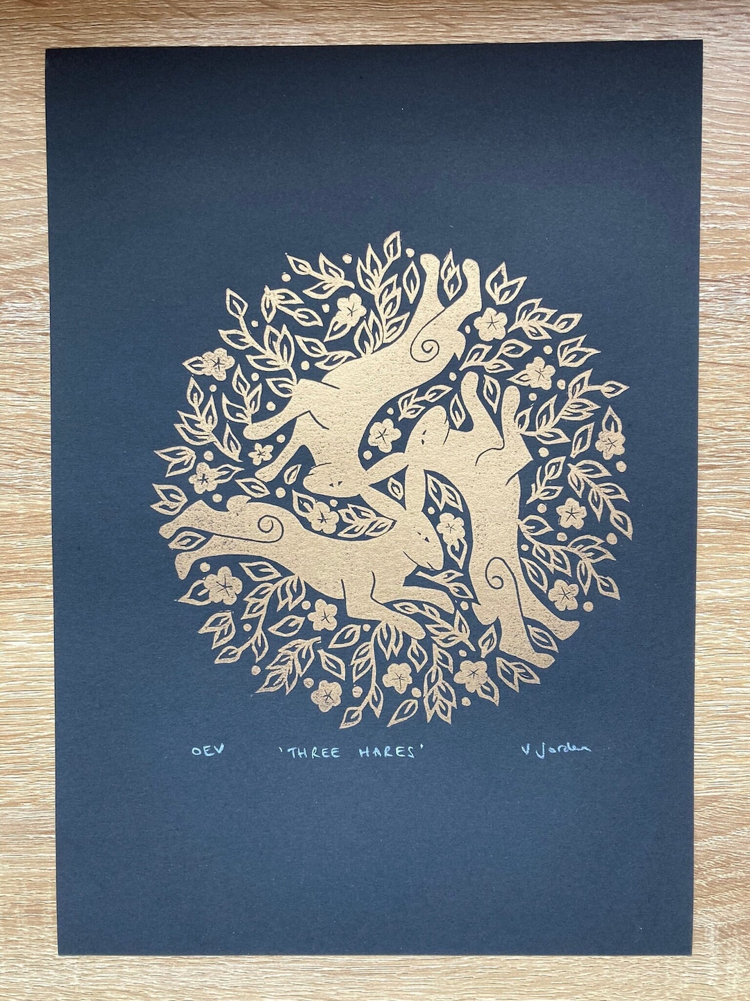 Three Hares - Original Linocut Print - Handmade & Hand Printed ...