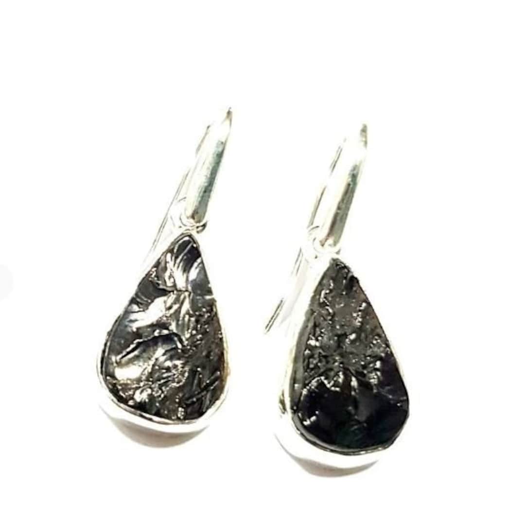 Raw Shungite Earring, 925 Sterling Silver Earring, Black Stone Earring ...