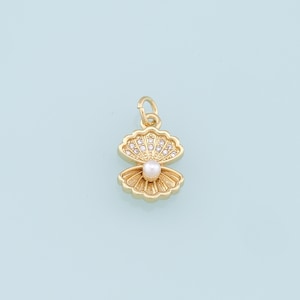 Gold Pearl Shell Charms,18k Gold Filled Shell Pendant,cz Micro Pave ...