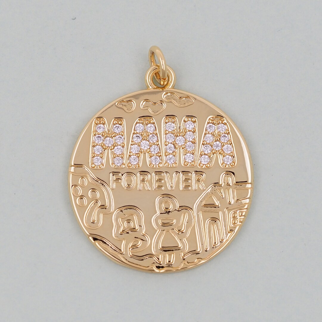 Gold Mama Charms,18k Gold Filled Round Coin Pendant,mama Charm Bracelet ...