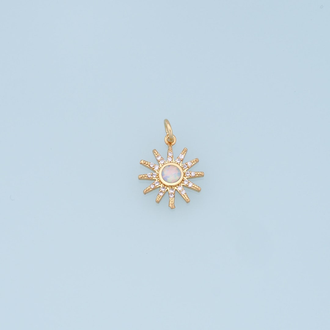 Gold Sun Charms,18k Gold Filled Round Opal Pendant,celestial Charm ...