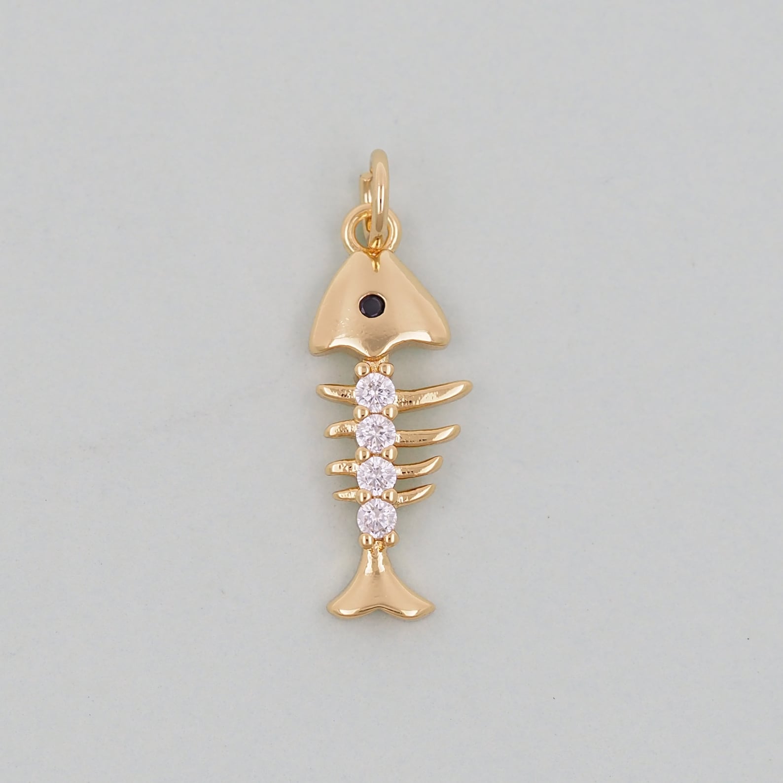 Gold Fish Bone Charms,18k Gold Filled CZ Fish Pendant,fish Charm ...