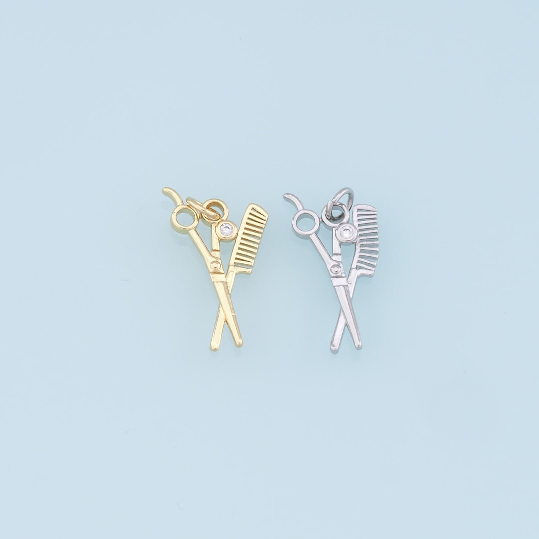 Gold Scissors Charms,18k Gold Filled Scissorspendant,comb Charm ...