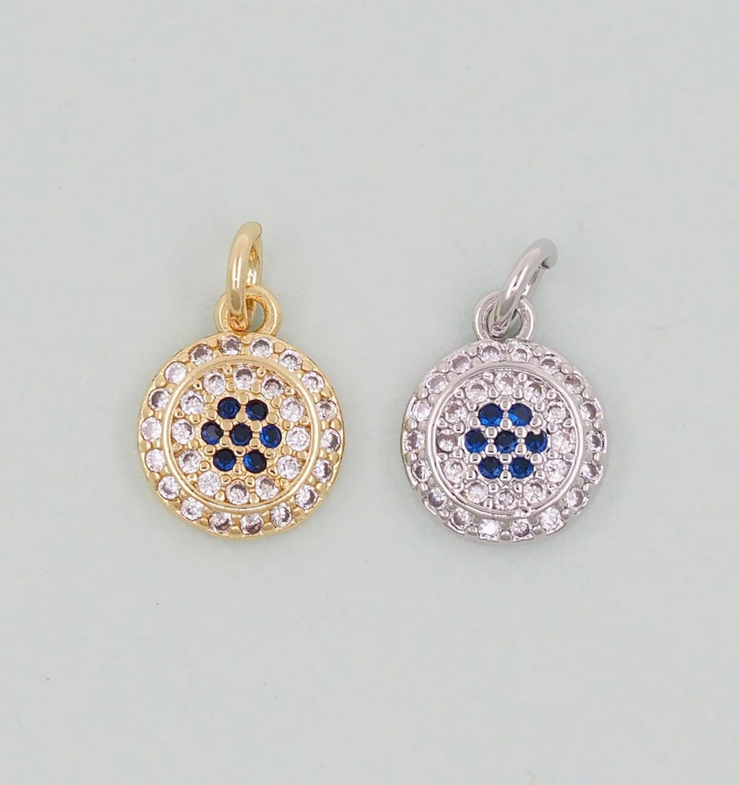Gold Round Charms,18k Gold Filled Round Pendant,silver Evil Eye Charm ...