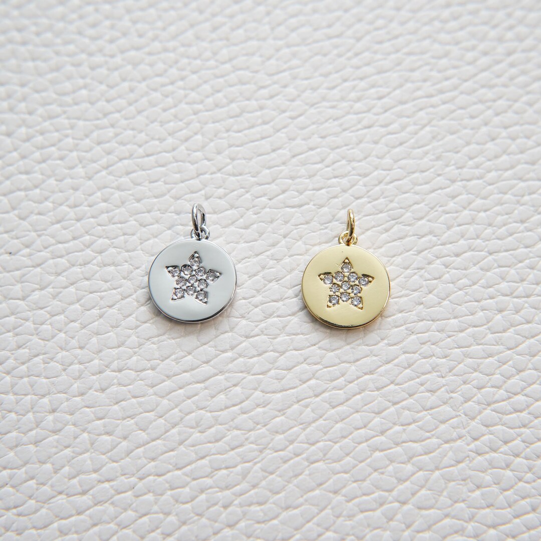 Gold Star Charms,18k Gold Filled Round Coin Star Pendant,silver Star ...